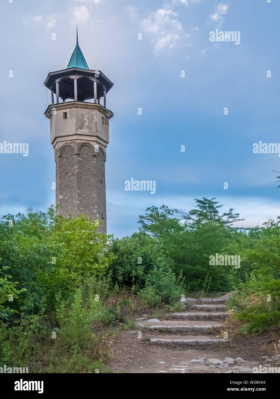 The iconic clock tower of Plovdiv, on top of the Sahat Tepe hill ...
