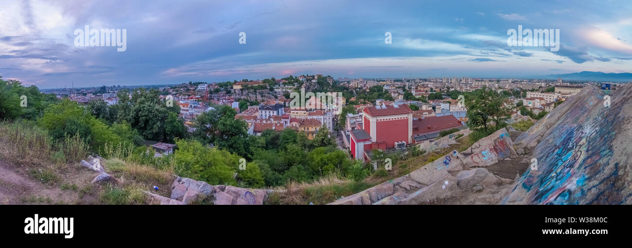 Views of the city of Plovdiv from the top of Sahat Tepe, one of its ...