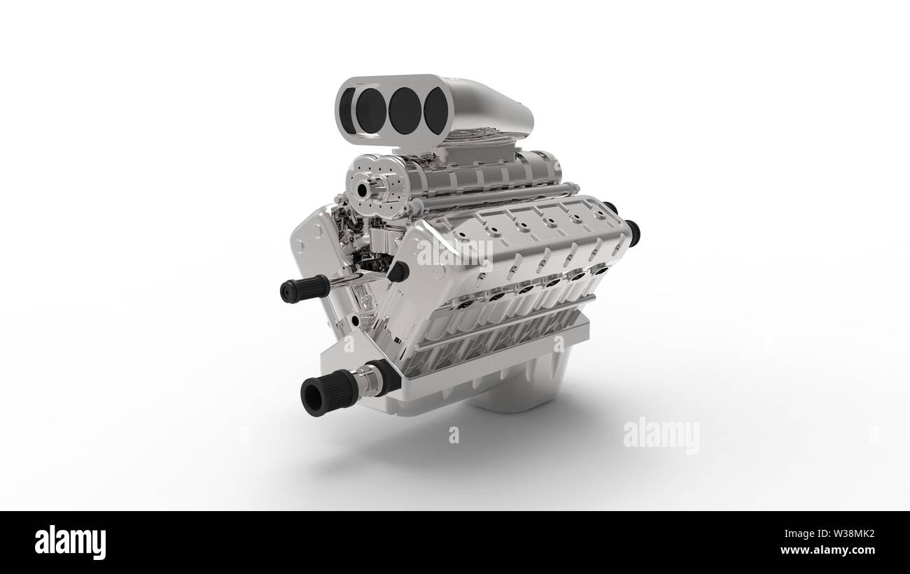 3d rendering of a metal v12 combustion engine isolated in white ...