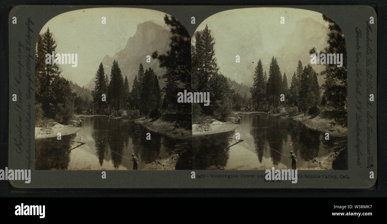 Washington Tower and Half Dome, Yosemite Valley, Cal USA, by Singley, B ...
