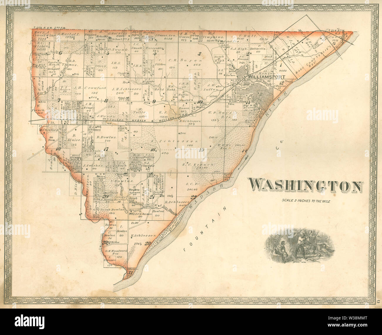 Washington Township, Warren County, Indiana map from 1877 atlas Stock ...