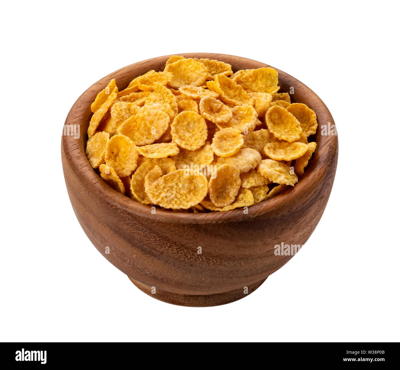 Corn flakes in wooden bowl isolated on white background Stock Photo - Alamy