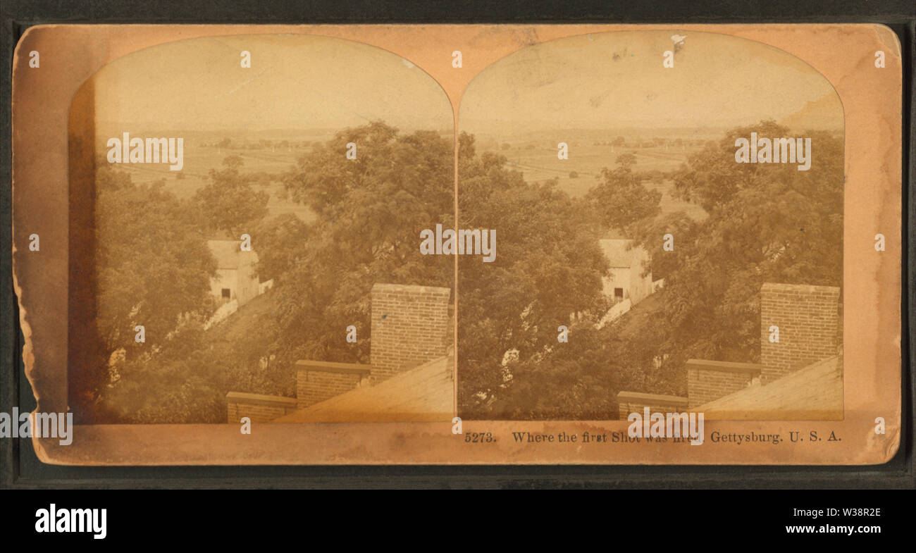 Where the first shot was fired Gettysburg, USA, by Kilburn, B W ...