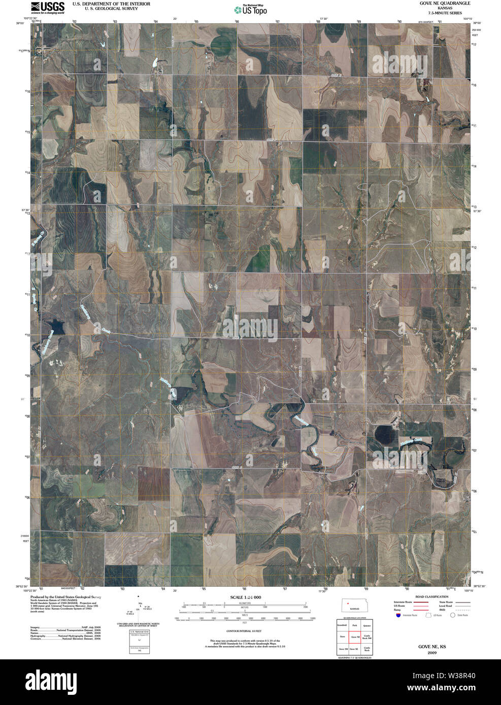 USGS TOPO Map Kansas KS Gove NE 20091127 TM Restoration Stock Photo - Alamy