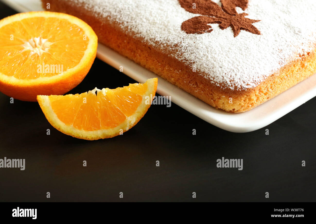 Italian cuisine. Closeup of carnival cake from Florence with orange ...