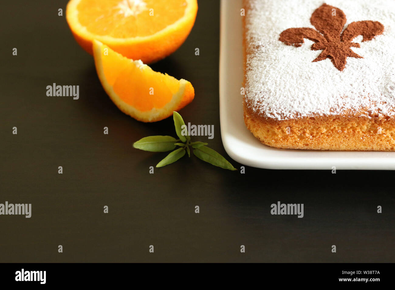 Italian cuisine. Closeup of carnival cake from Florence with orange ...