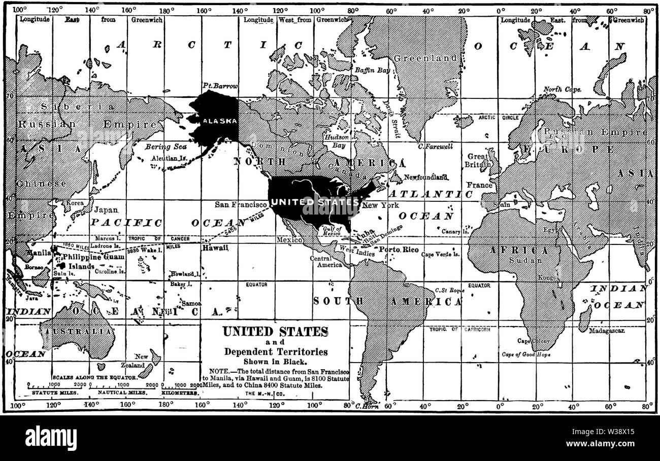 World Map Showing US Possessions BAH-p244 Stock Photo - Alamy