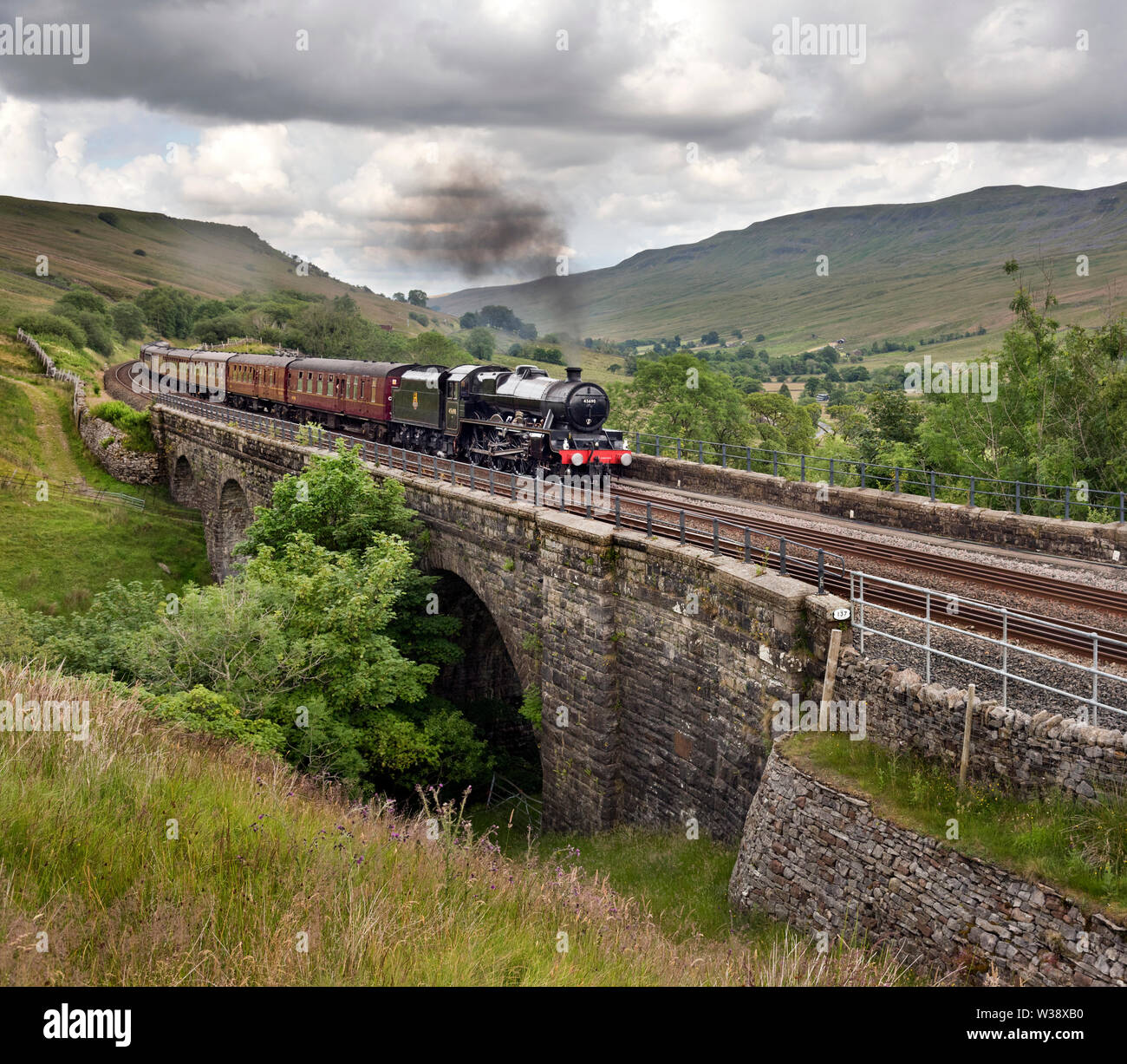 Cumbria, UK. 13th July, 2019. Steam locomotive 'Leander' hauls the ...