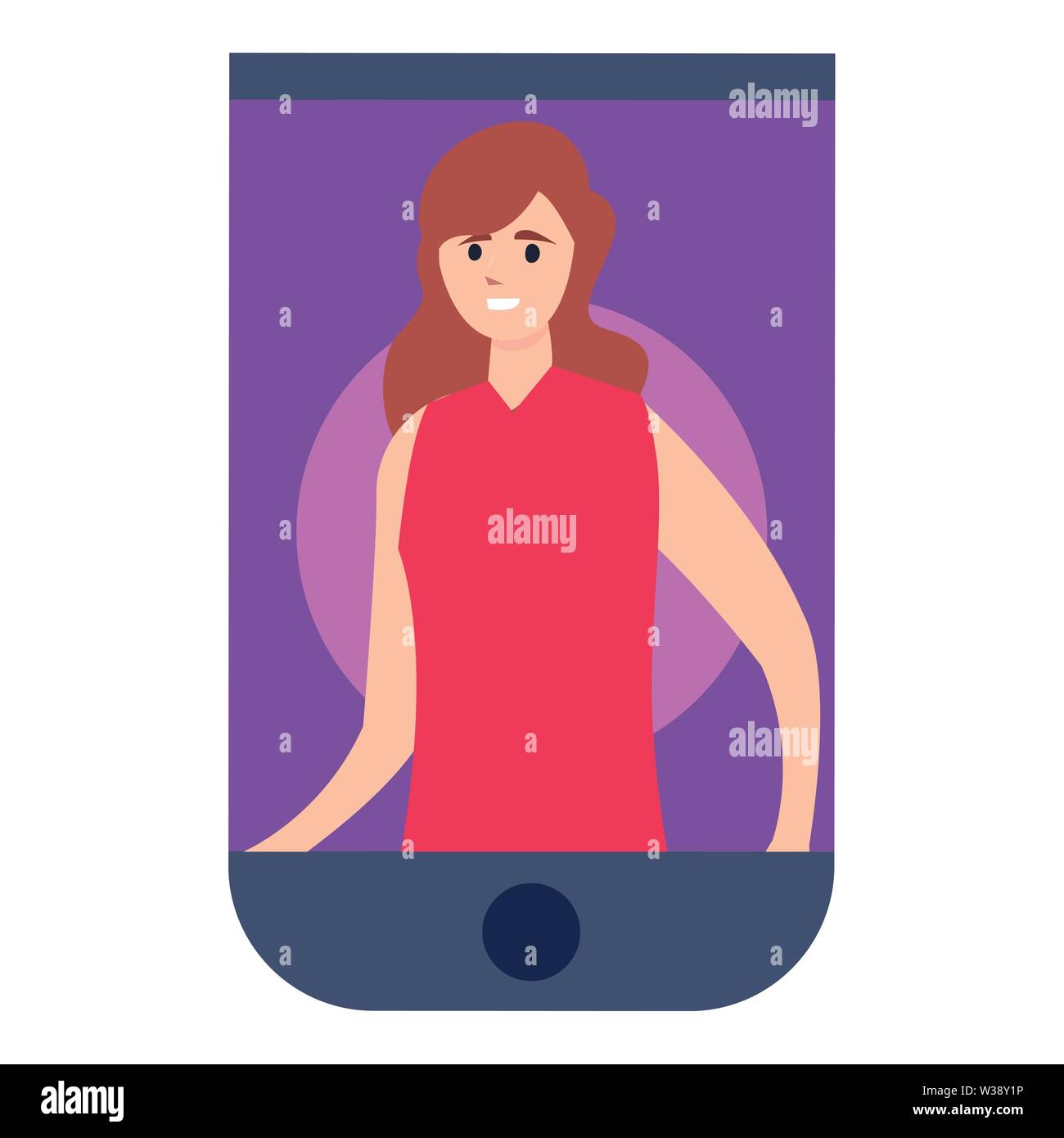 happy young woman in smartphone vector illustration Stock Vector Image ...