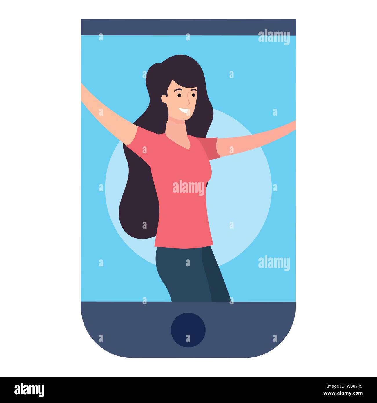 happy young woman in smartphone vector illustration Stock Vector Image ...