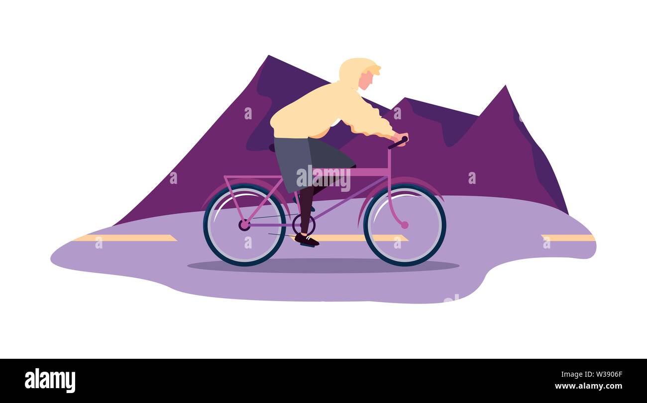 man riding bicycle activity outdoors scene vector illustration Stock ...