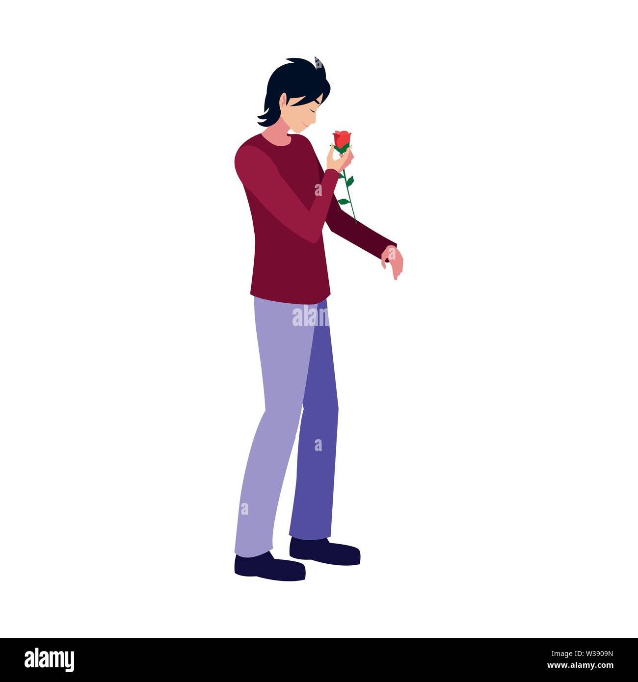 romantic man holding cute flower vector illustration Stock Vector Image ...