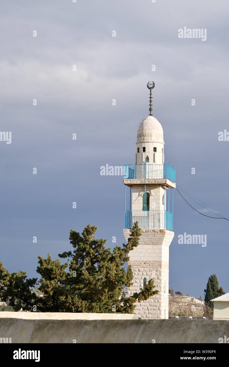 White-blue minaret in Jerusalem Stock Photo - Alamy