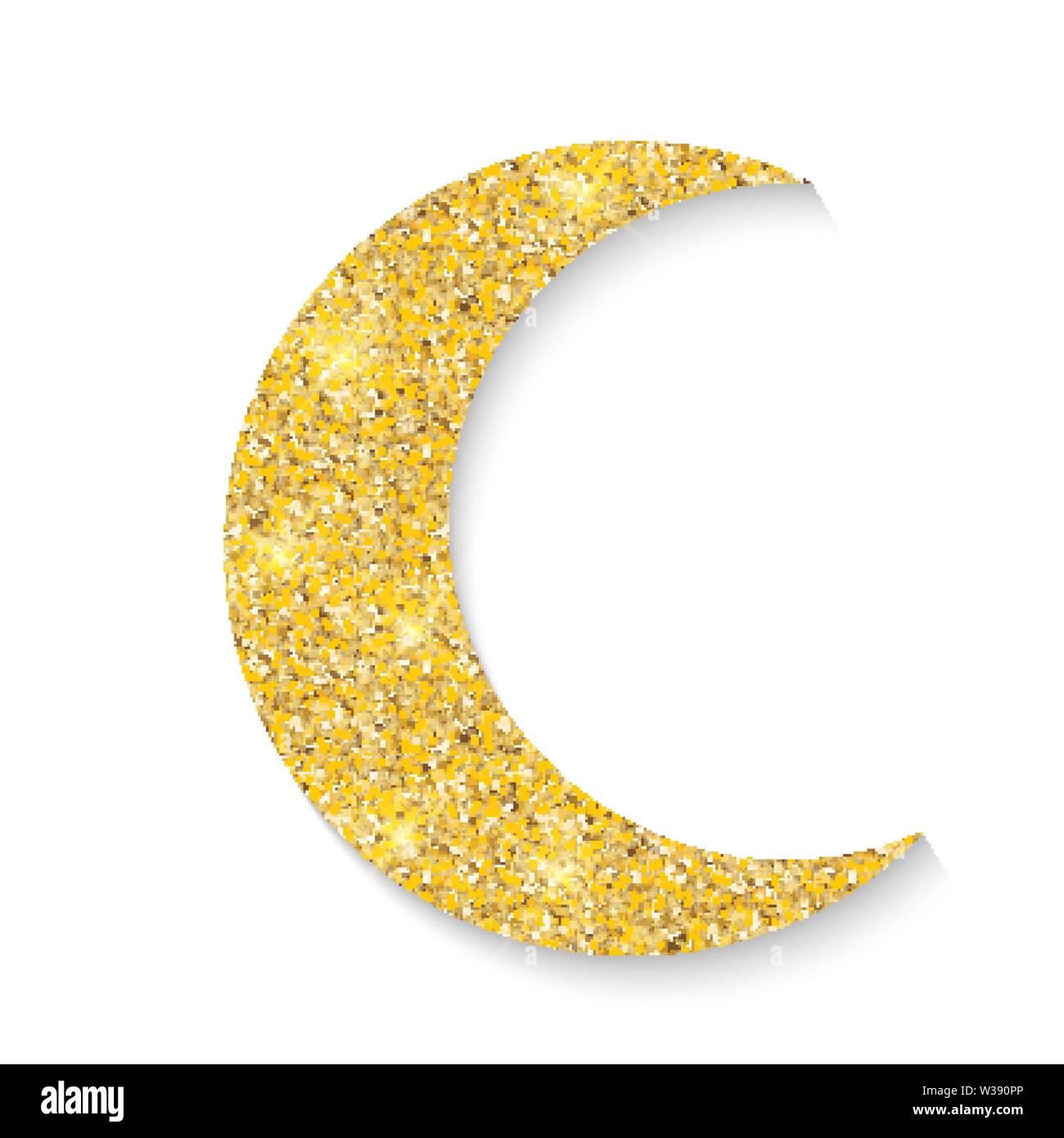 Gold glitter moon icon of Crescent Islamic isolated on white background ...