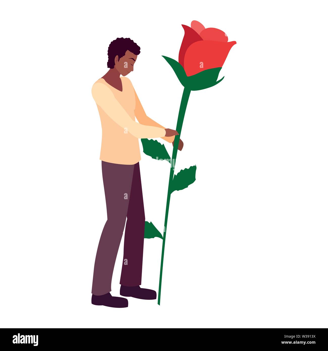 man holding flower rose romantic vector illustration Stock Vector Image ...