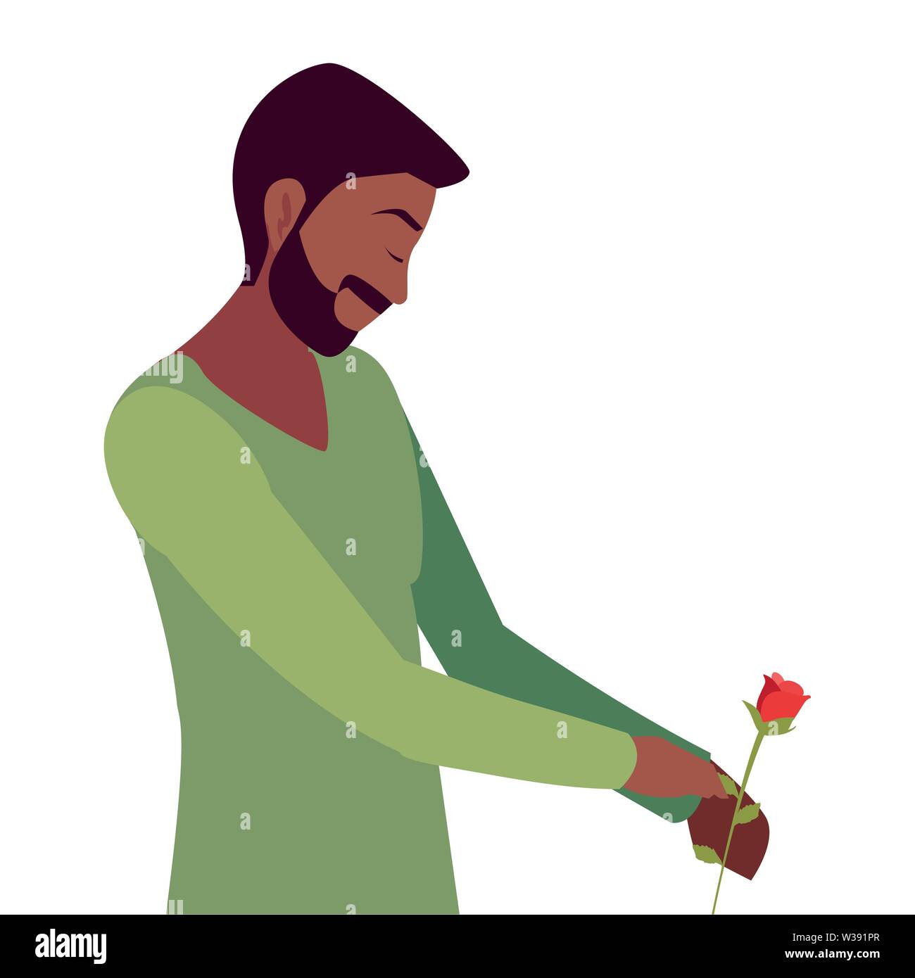 man holding flower rose romantic vector illustration Stock Vector Image ...