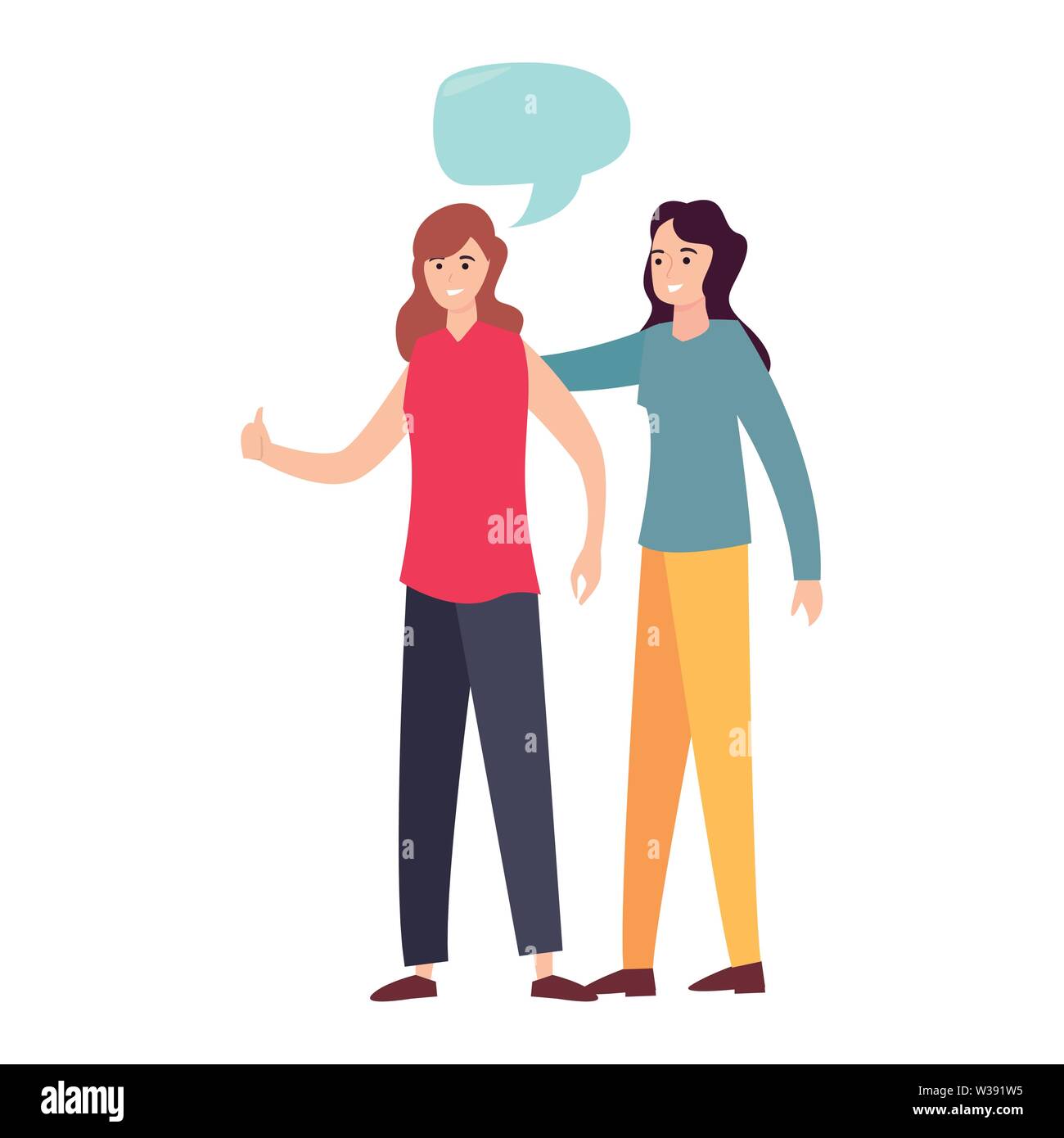 women happy young people talk bubble on white background vector ...