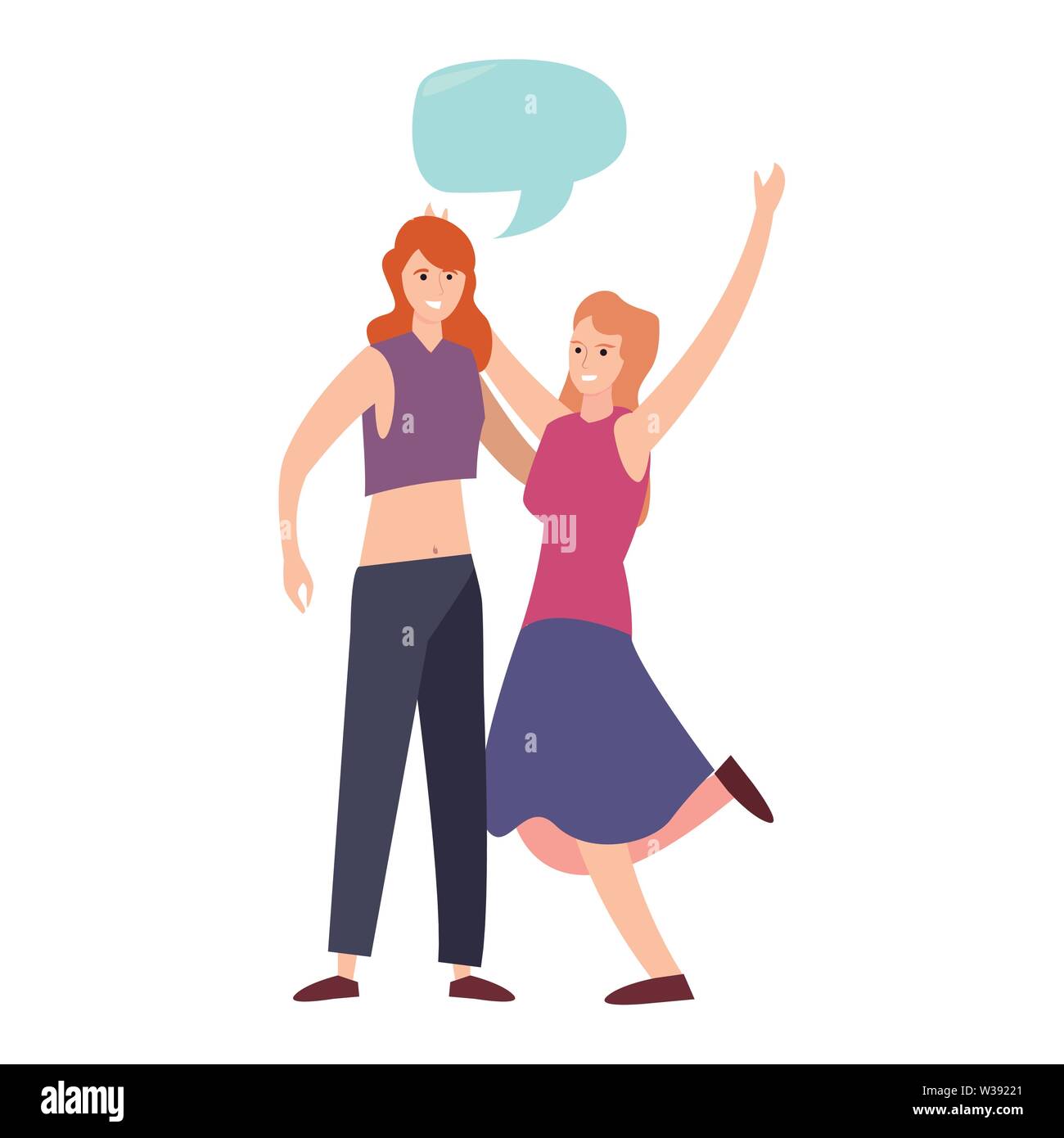 women happy young people talk bubble on white background vector ...