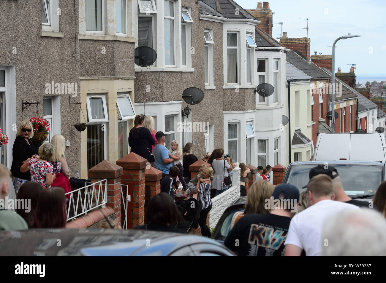 Barry, UK. 13th July, 2019. Crowds gather to watch the filming of the ...