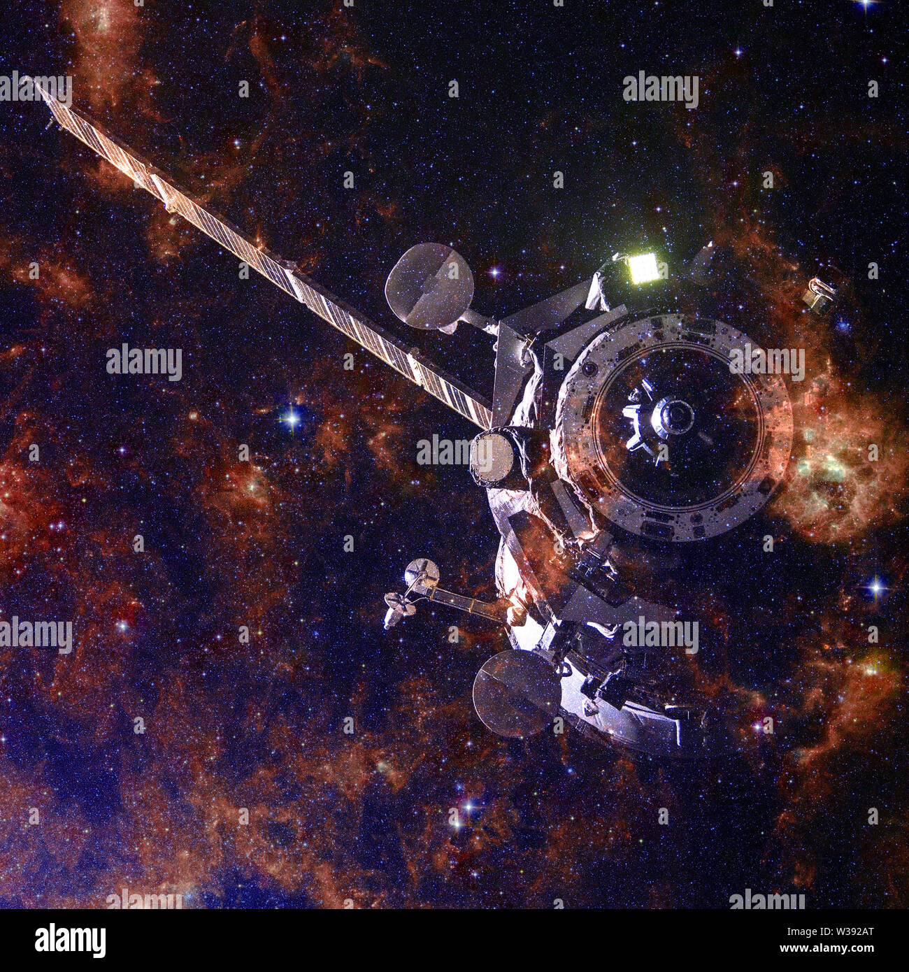 Space shuttle. Infinite space background with nebulas and stars ...