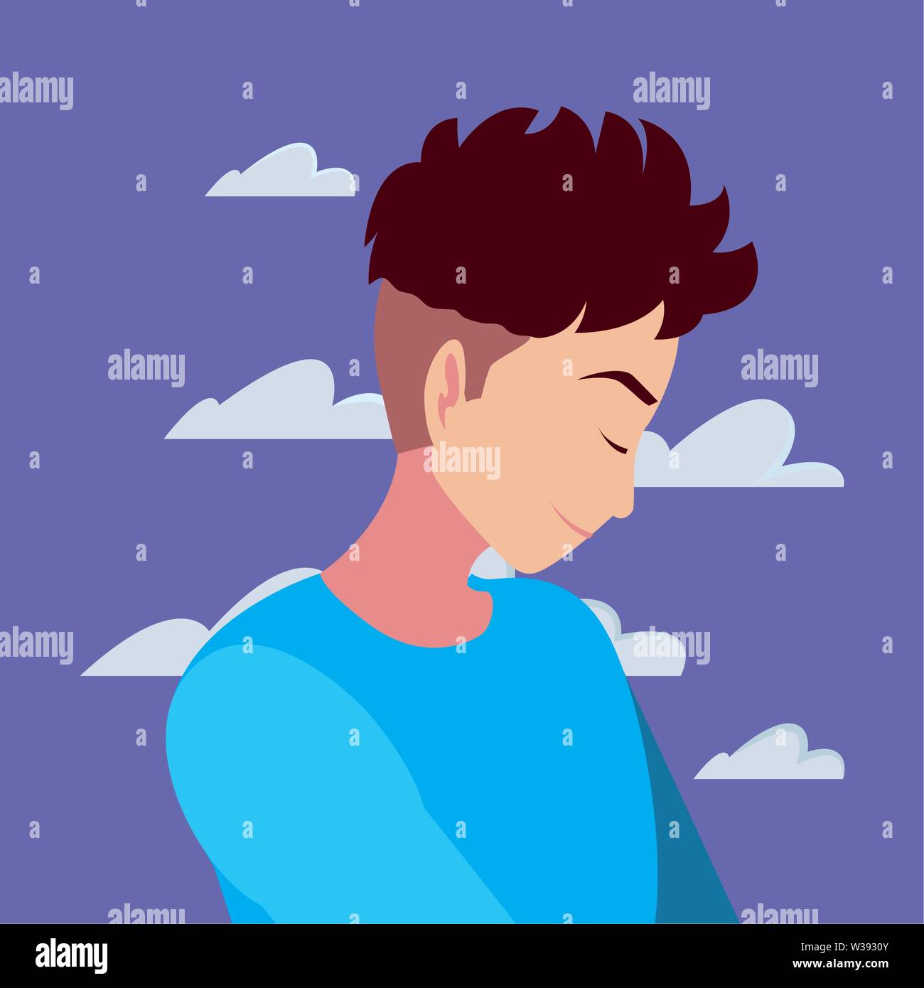 portrait man looking down romantic outdoor vector illustration Stock ...