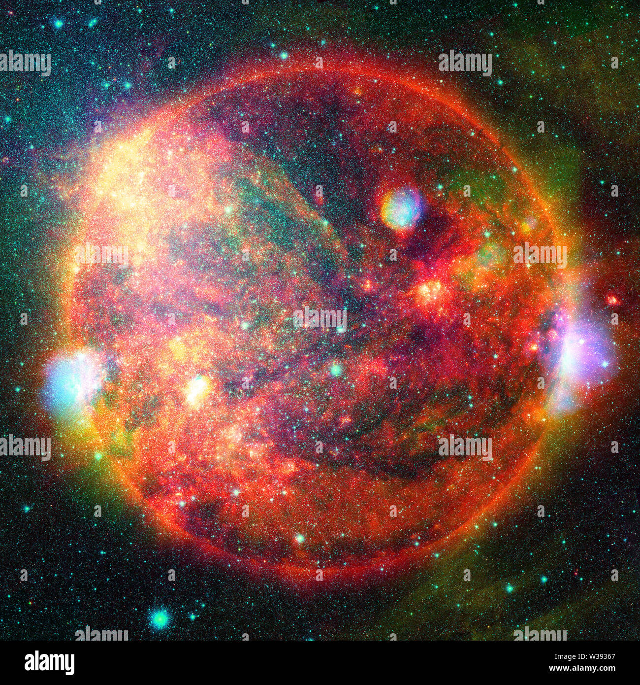 Extremely hot star. Flaring of Sun. Beauty of endless universe ...