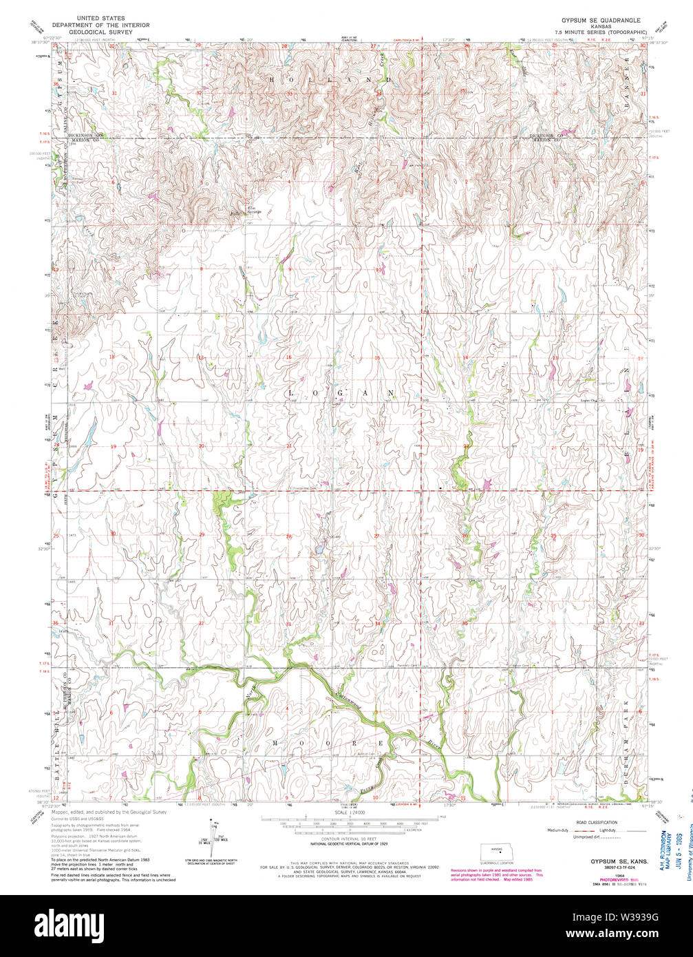 USGS TOPO Map Kansas KS Gypsum SE 511495 1964 24000 Restoration Stock ...