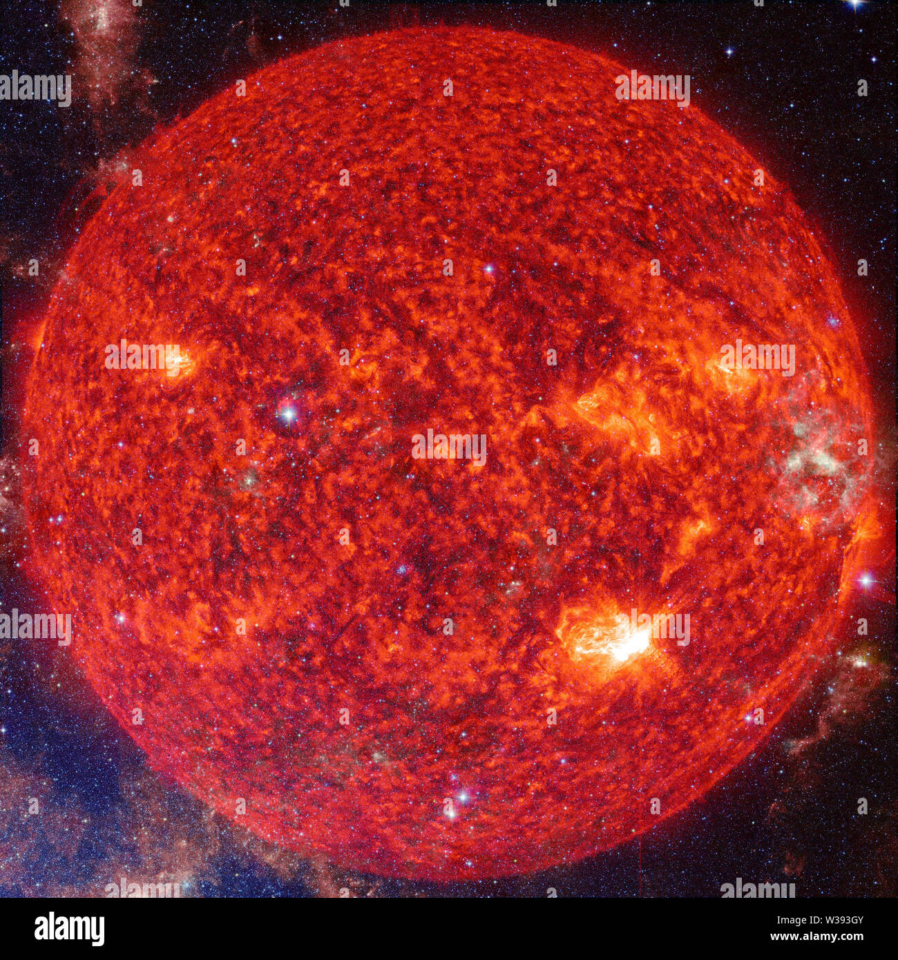 Extremely hot star. Flaring of Sun. Beauty of endless universe ...