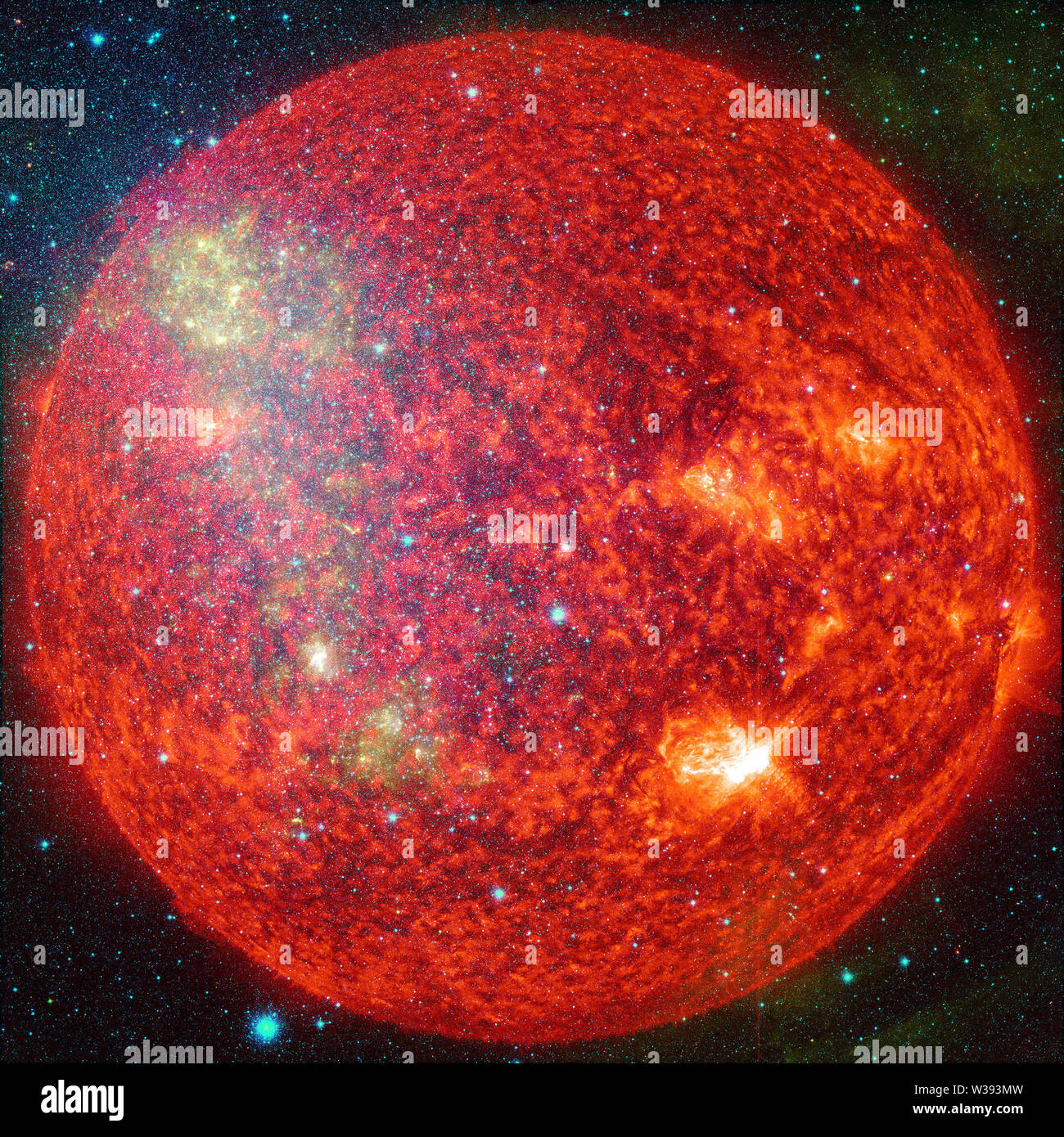Extremely hot star. Flaring of Sun. Beauty of endless universe ...