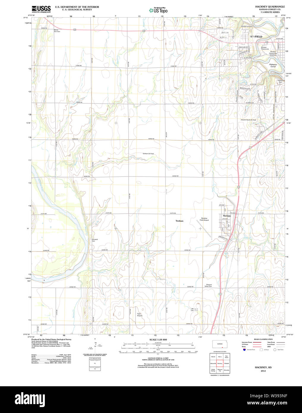 USGS TOPO Map Kansas KS Hackney 20120913 TM Restoration Stock Photo - Alamy
