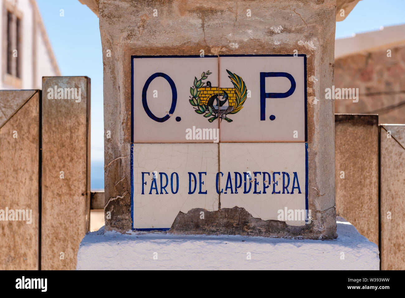 MALLORCA, SPAIN - May 10, 2019: Faro do Capdepera sign. The Capdepera ...