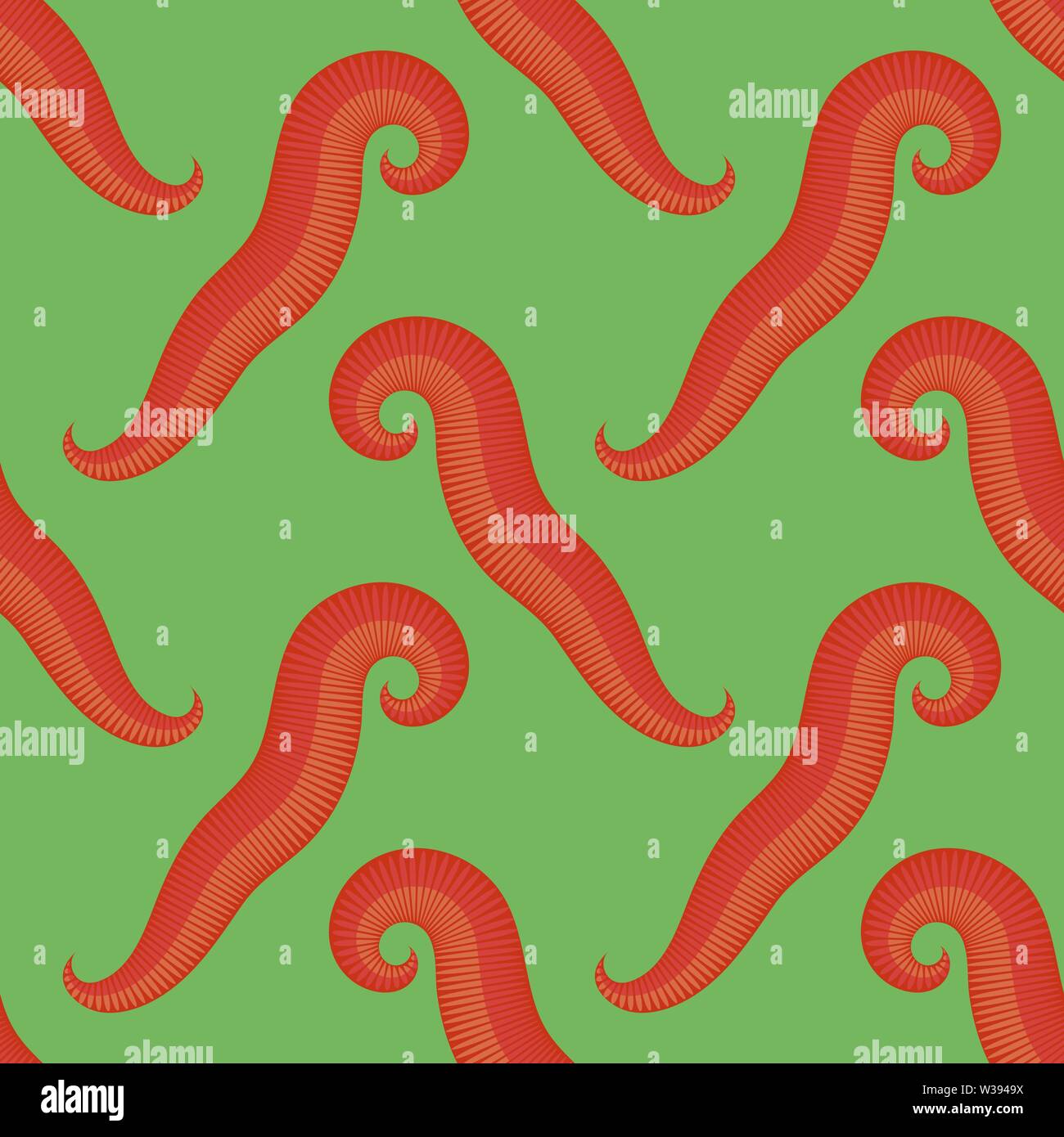 Animal Earth Red Worms for Fishing Seamless Pattern on Green Background ...