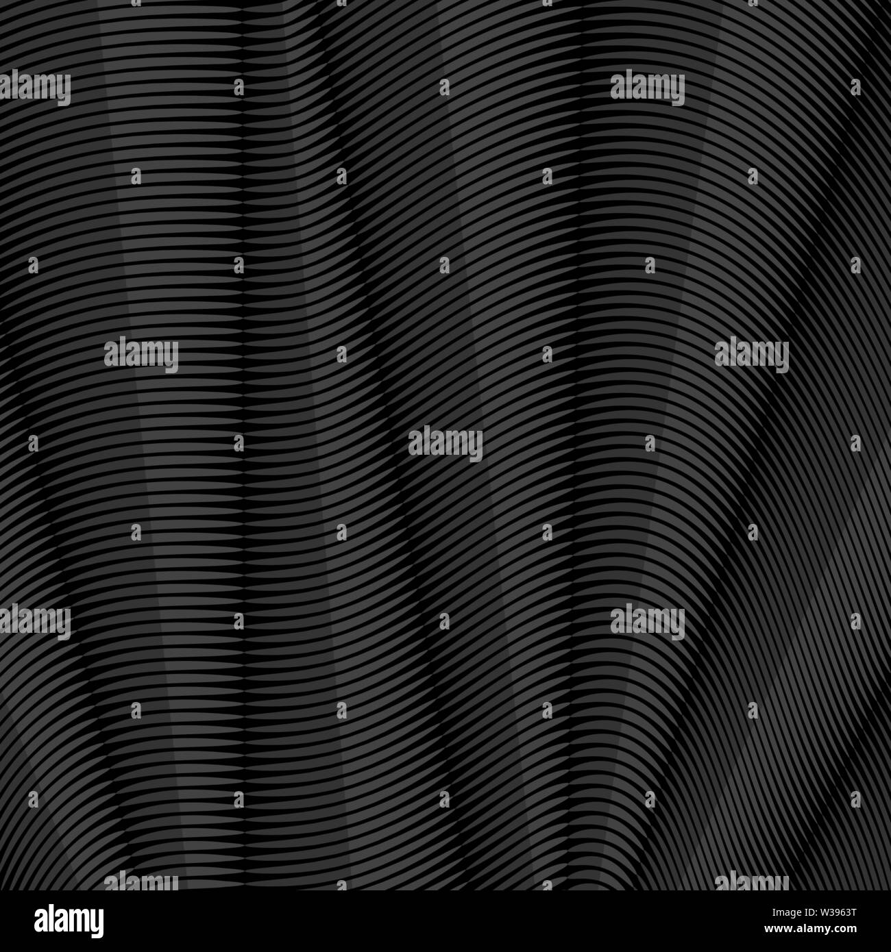 Grey Striped Pattern. Wavy Ribbons on Dark Background. Curvy Lines ...