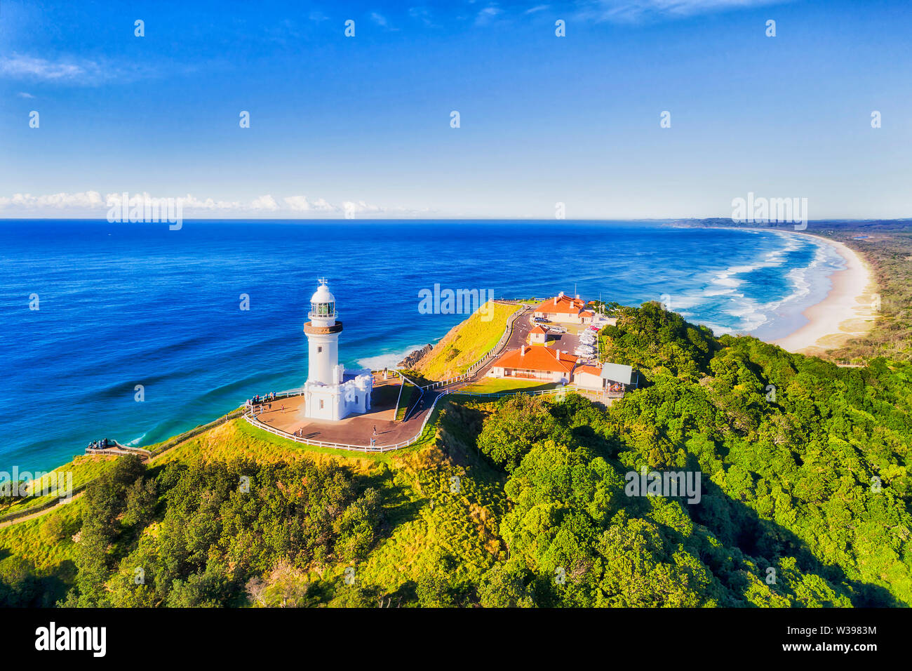 The top of headlands at Byron Bay with famous white lighthouse of the ...