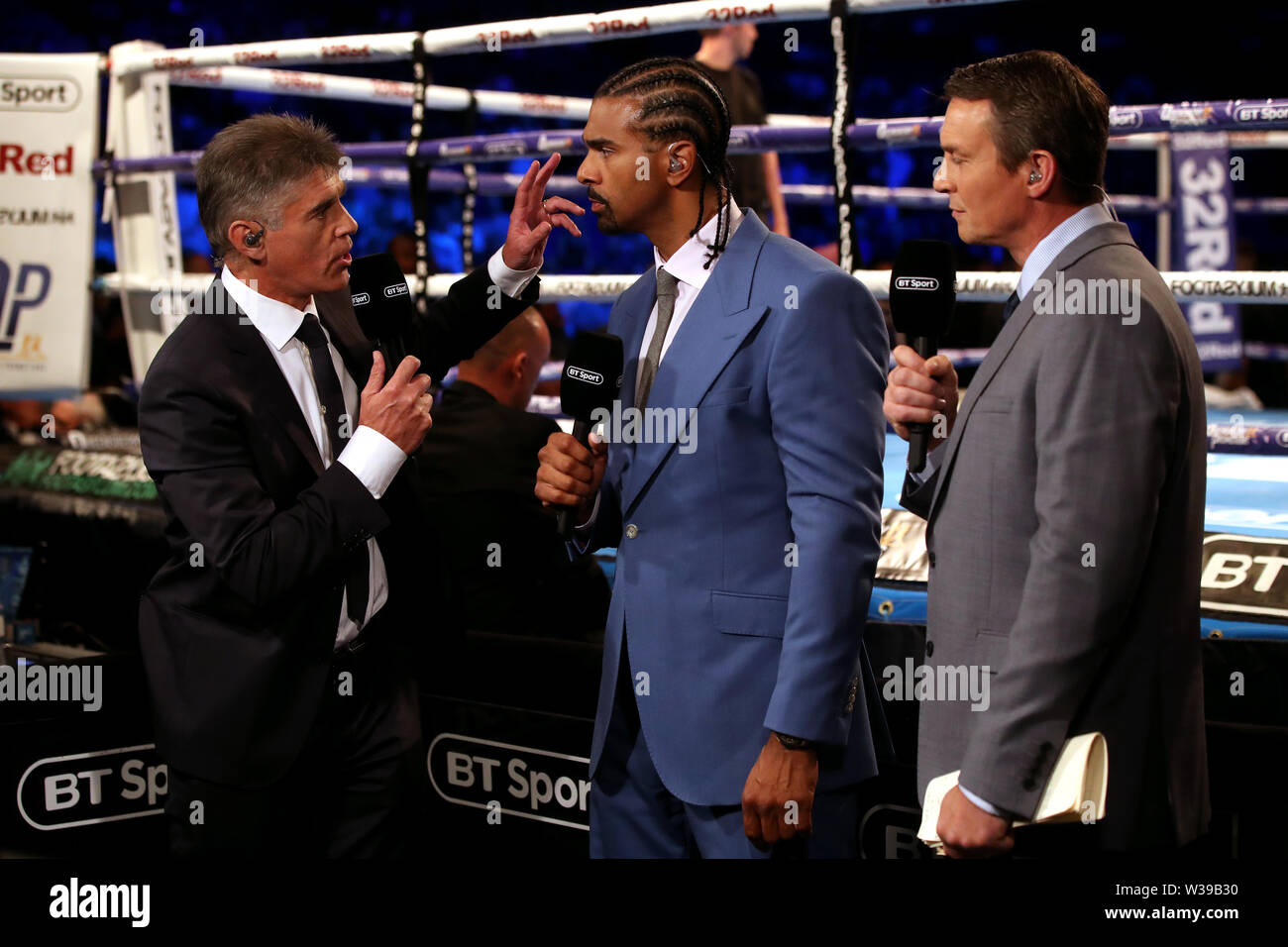 BT presenters Paul Dempsey, David Haye and Richie Woodhall (left to ...