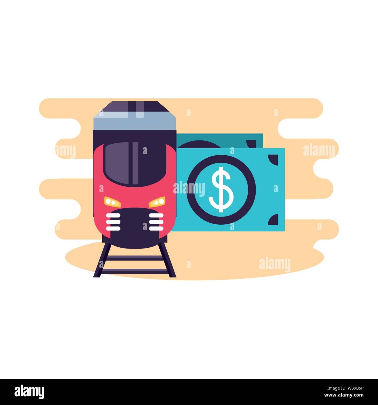 train travel vehicle with bills dollars vector illustration design ...