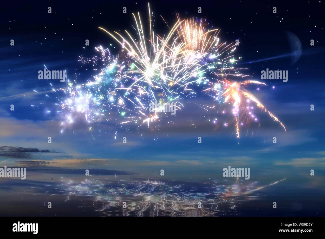 Lots of beautiful colorful fireworks in front of a night sky Stock ...