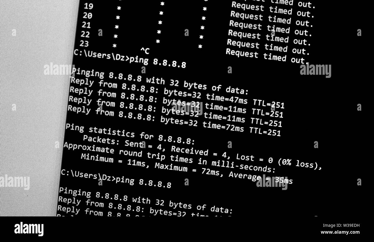 ping network test command on a screen, close up Stock Photo - Alamy