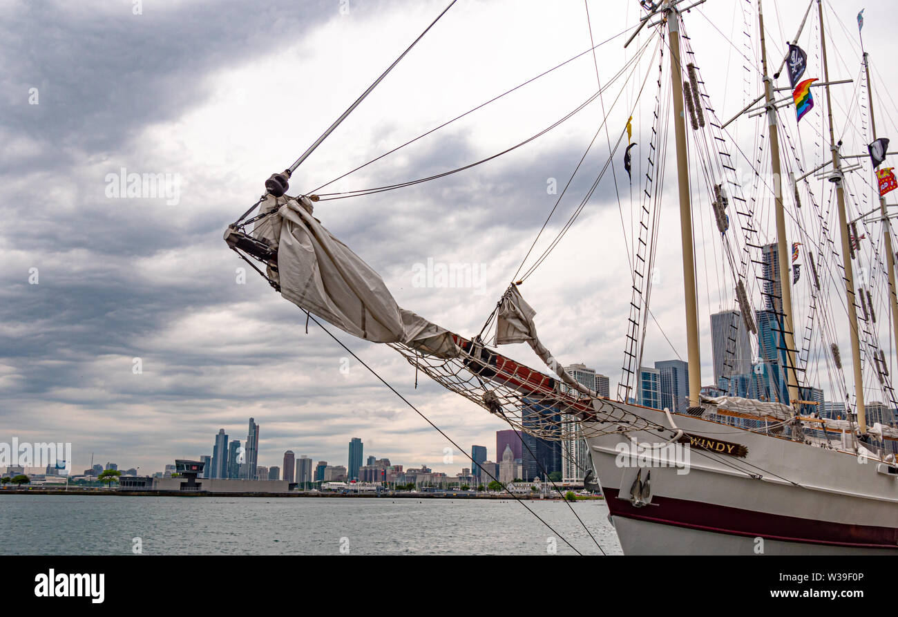 Sailing ship Windy at Chicago Navy Pier - CHICAGO, USA - JUNE 11, 2019 ...
