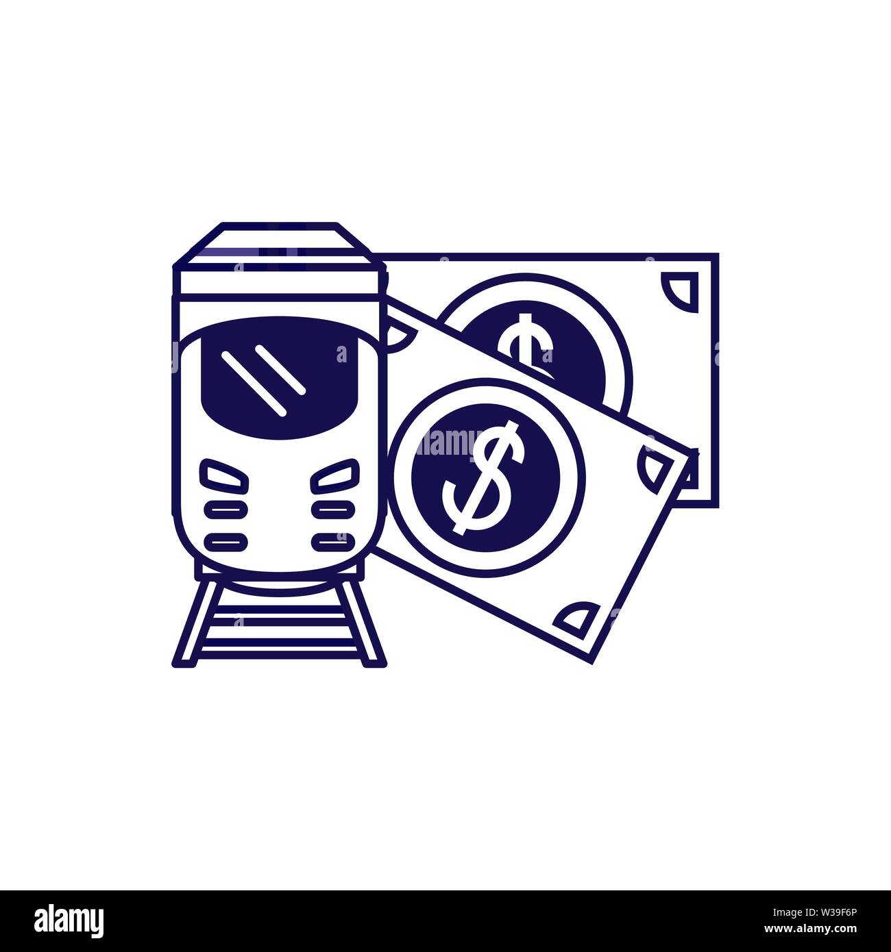 train travel vehicle with bills dollars vector illustration design ...