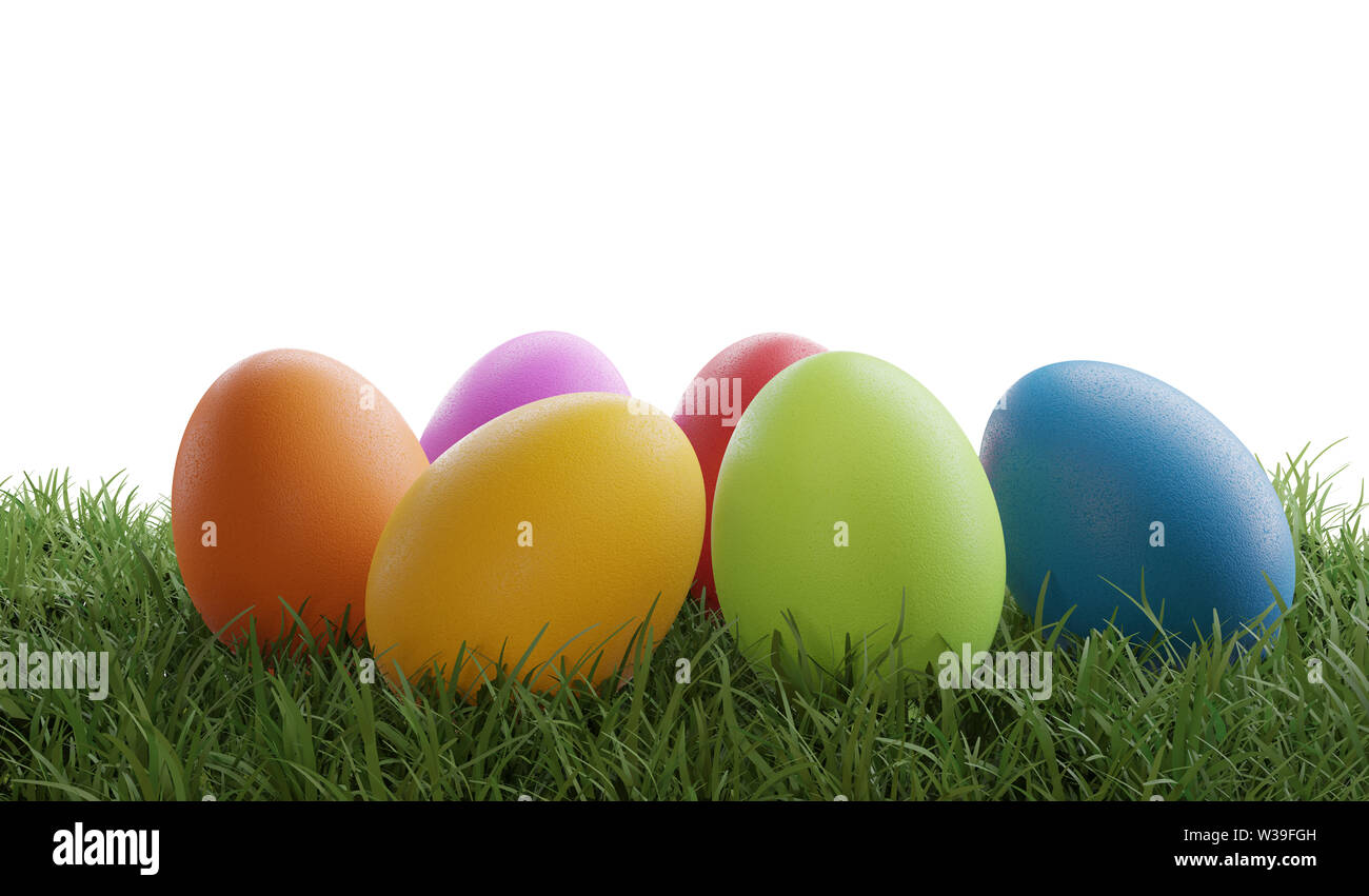 Easter eggs green grass 3d-illustration Stock Photo - Alamy