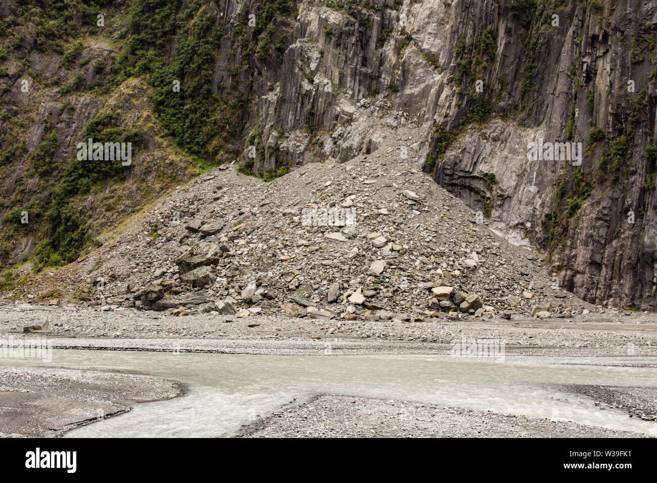 Rocky slides in a mountainous area at Fox Glacier, New Zealand Stock ...