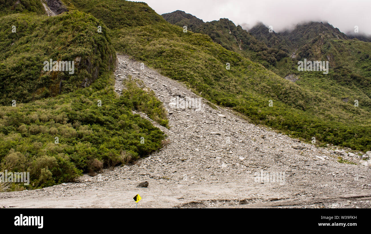 Rocky slides in a mountainous area at Fox Glacier, New Zealand Stock ...