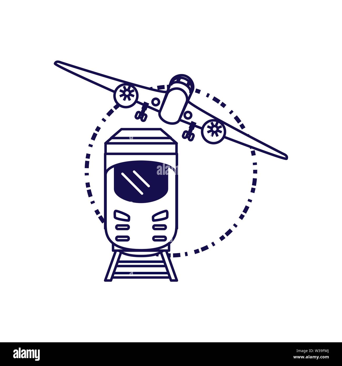 train travel vehicle with airplane vector illustration design Stock ...