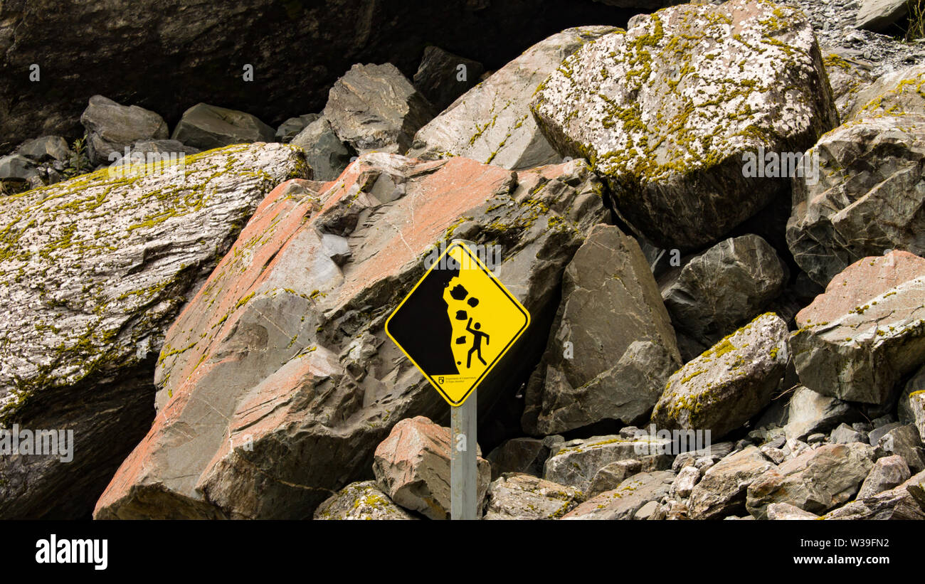 Rocky slides in a mountainous area at Fox Glacier, New Zealand Stock ...
