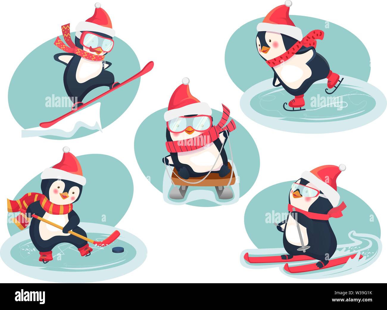 Christmas penguins in winter. Winter sports. Childrens sports concept ...