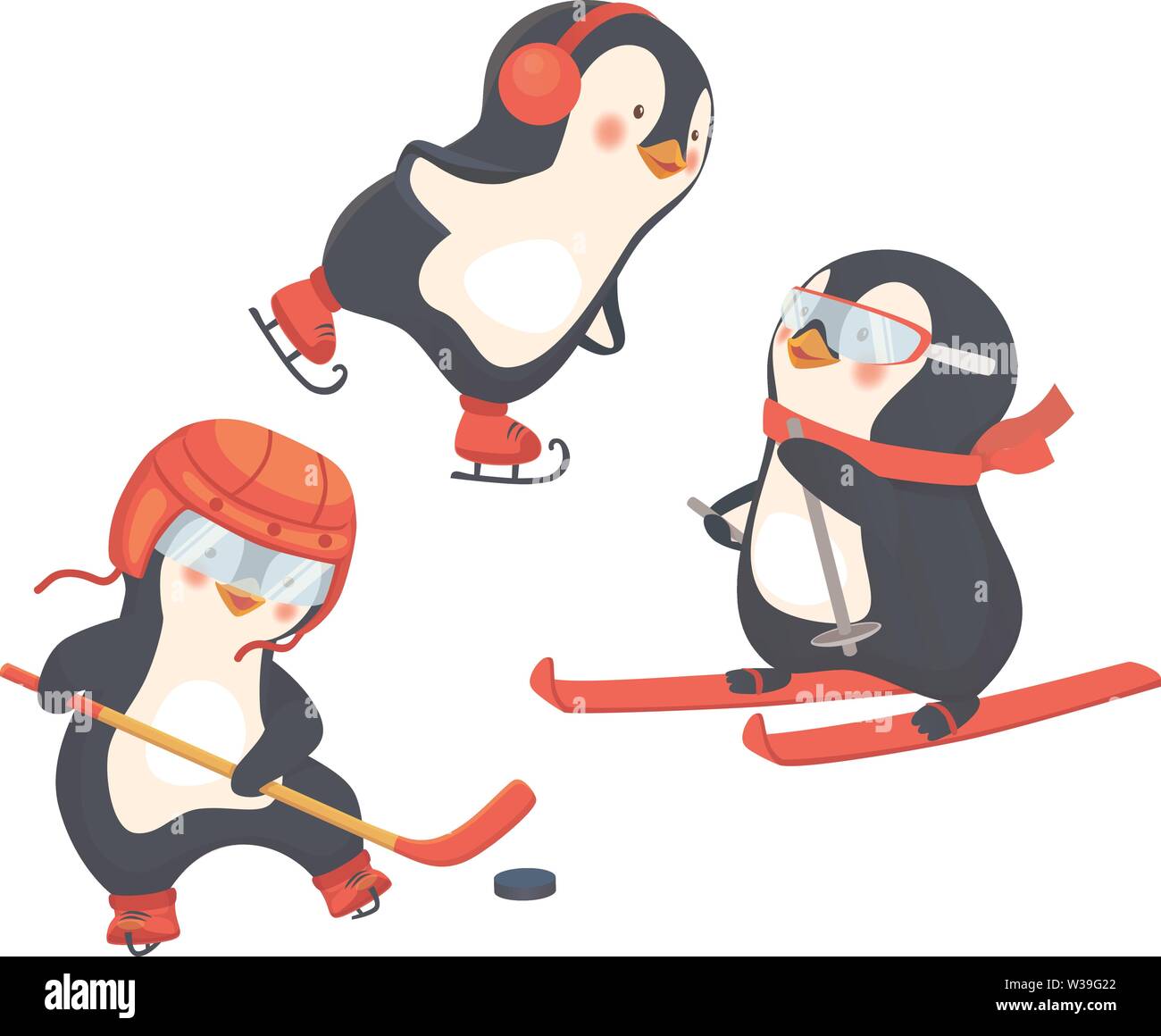 Winter sports. Childrens sports concept. Active penguins in winter ...