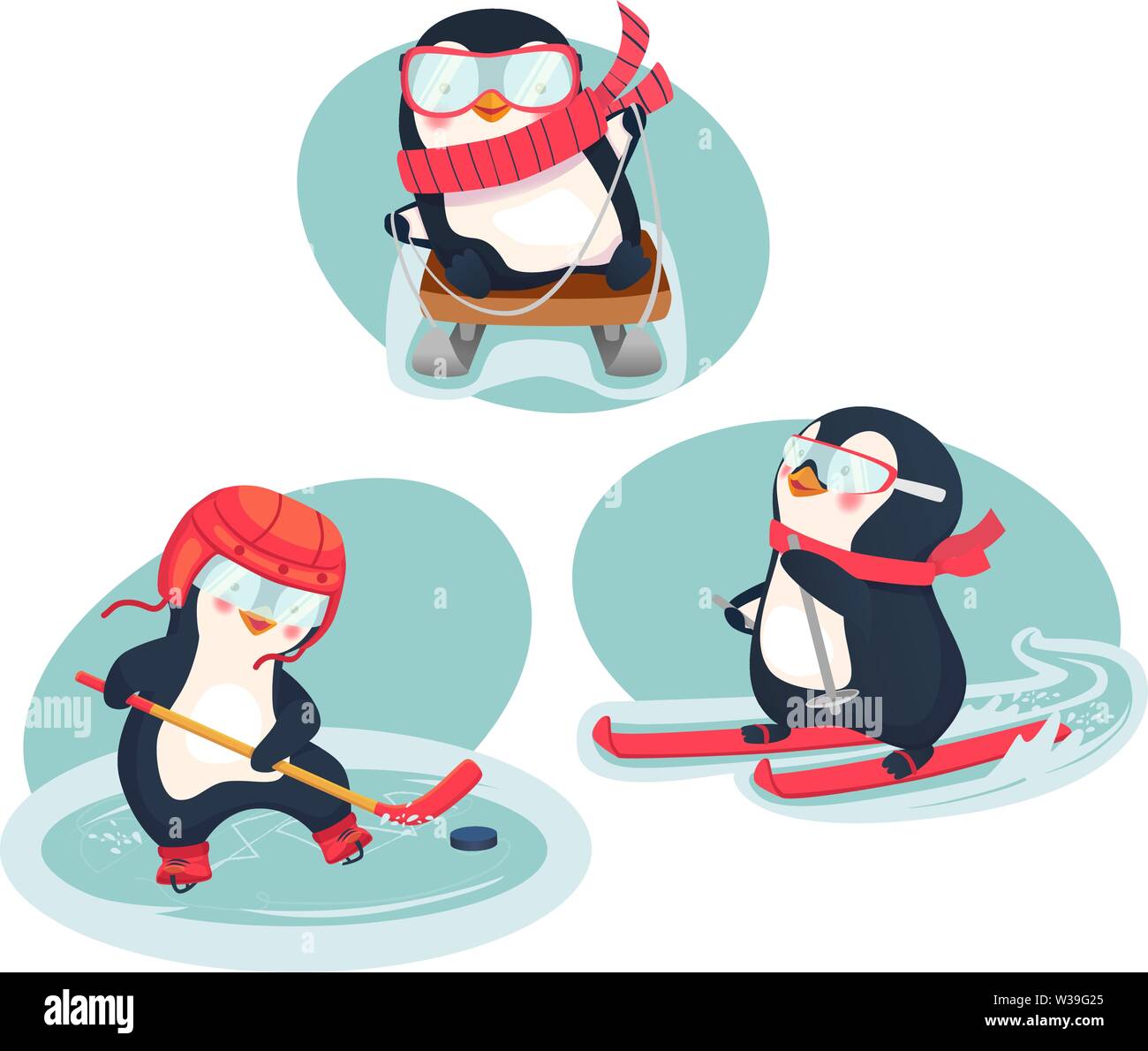 Winter sports. Childrens sports concept. Active penguins in winter ...