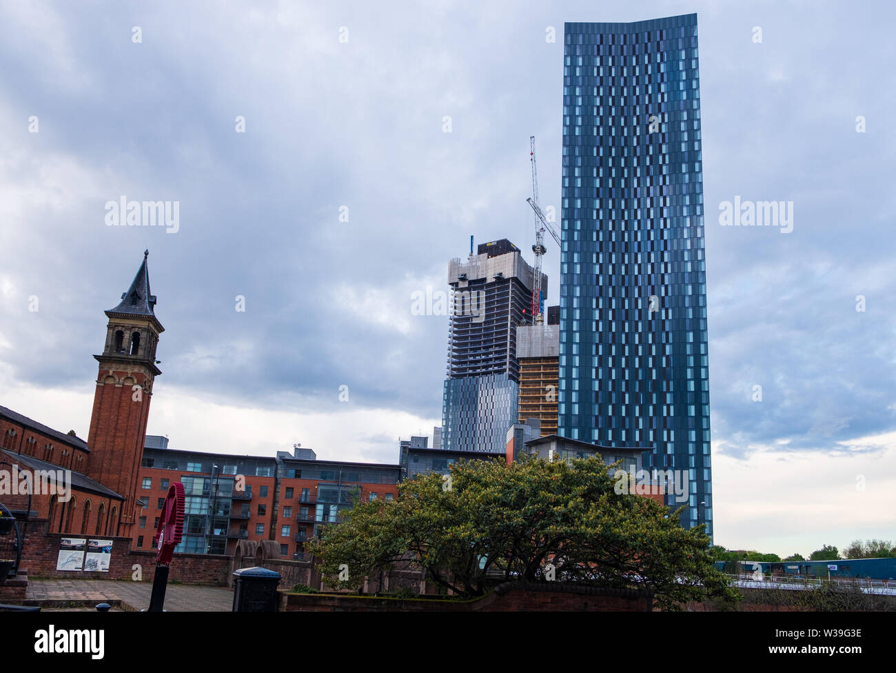 Manchester, United Kingdom - April 25, 2019: Modern buildings and new ...