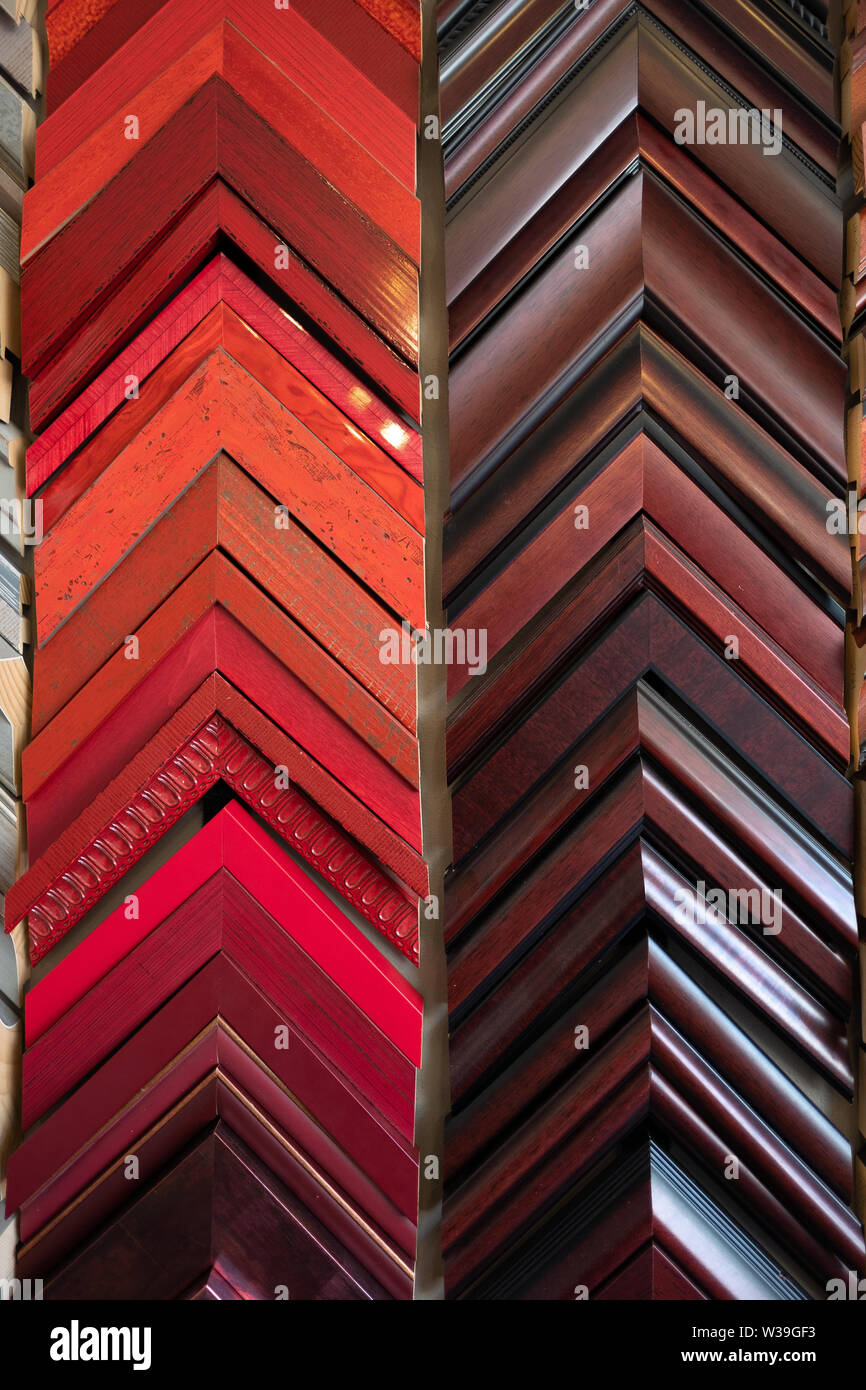 Rows of sample picture frames in a custom picture framing shop Stock ...
